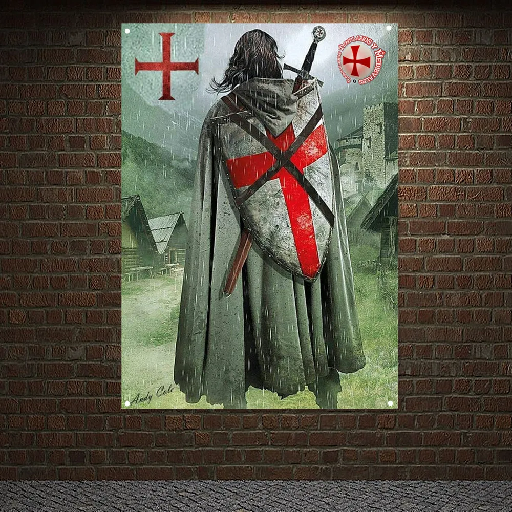 Knight Templar Flag Tapestry Hang on The Wall Masonic Medieval Armor ...
