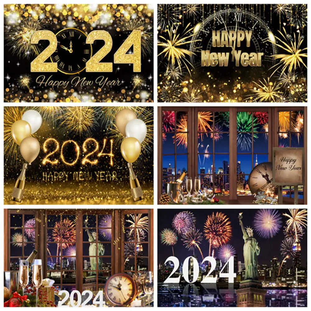 New-Year-Backdrop-2024-for-Photography-Fireworks-Bokeh-Glass-Champagne ...