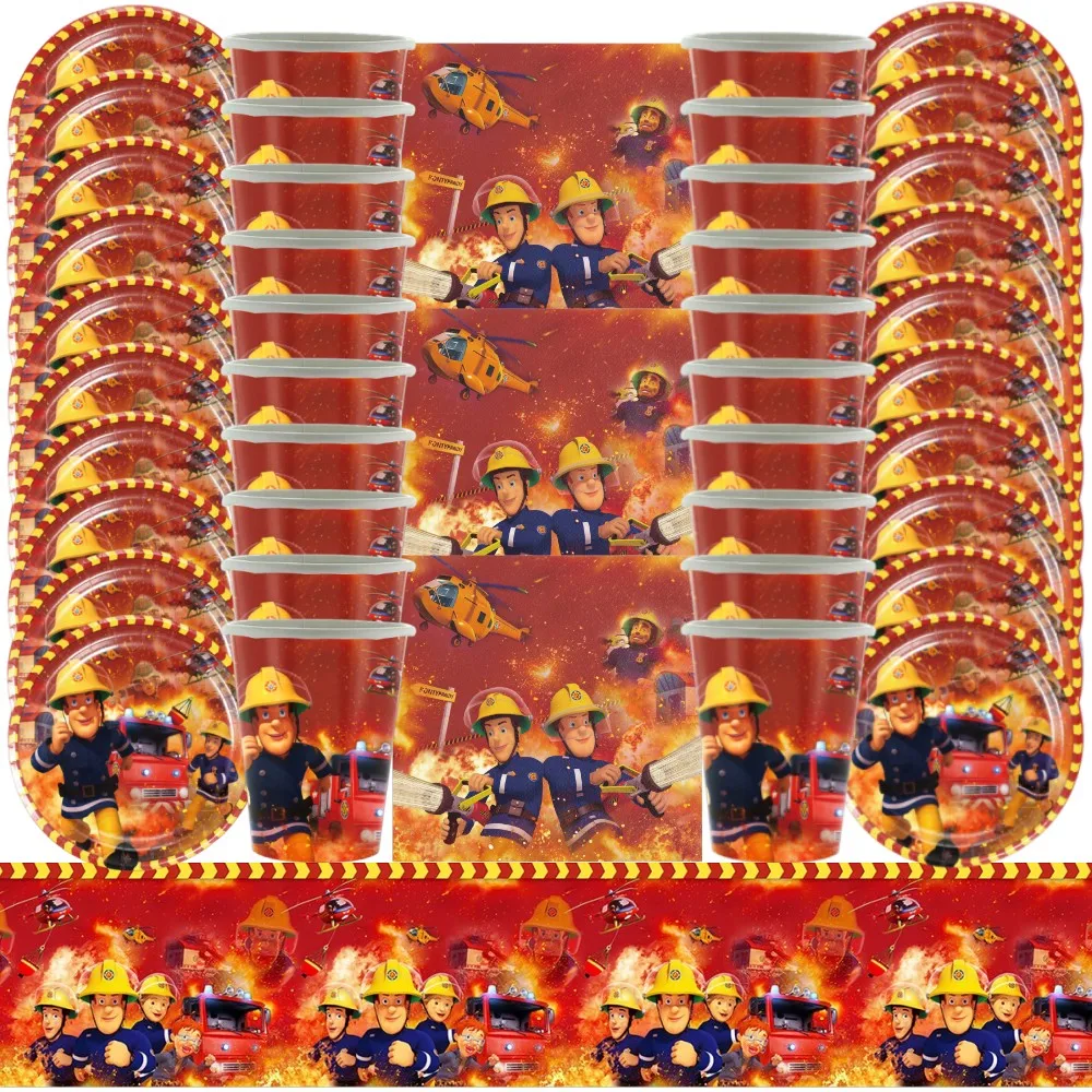 Fireman-Sam-Birthday-Party-Decoration-Fire-Truck-Balloons-Paper-Plate ...