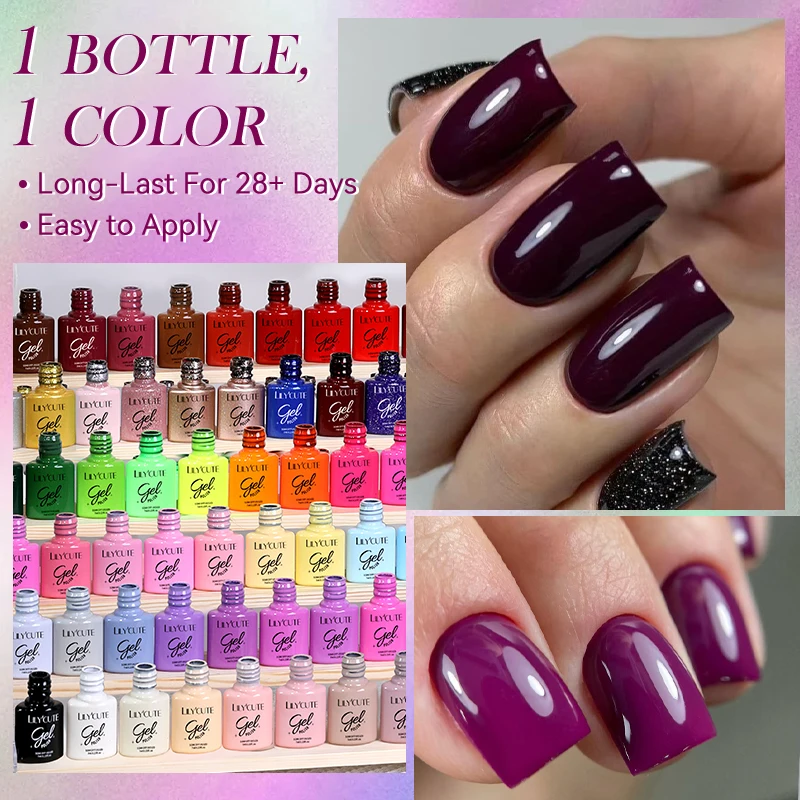 LILYCUTE 7ml Gel Nail Polish Colorful Semi Permanent Shinning Sparkling ...