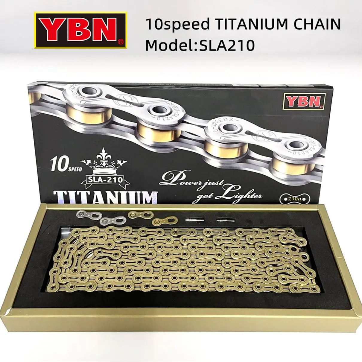 YBN 10 Speed Full Hollow Titanium Chain SLA210 Ni-PTFE Coating MTB Road Bike Chain Suitable for ...