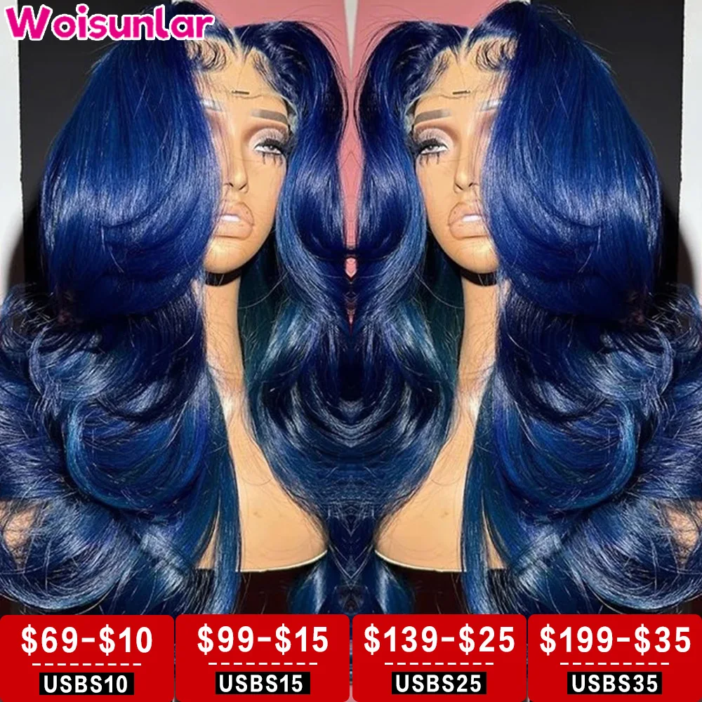 Midnight Blue lace front wigs human hair 13x4 13x6 Transparent Body ...
