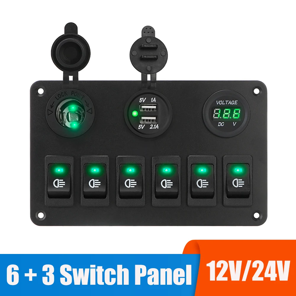 24V-12V-Switch-Panel-6-Buttons-USB-Chargers-Car-Light-Toggle-Truck ...