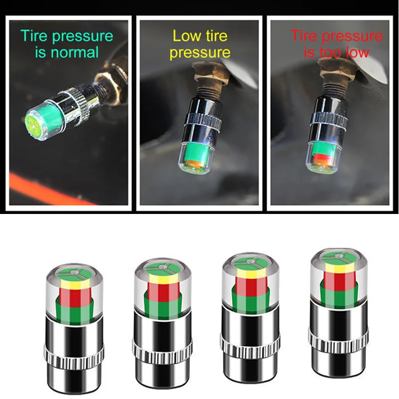 4pcs 2.4 Bar Car Tire Pressure Guage Cap Sensor Indicator Alert ...