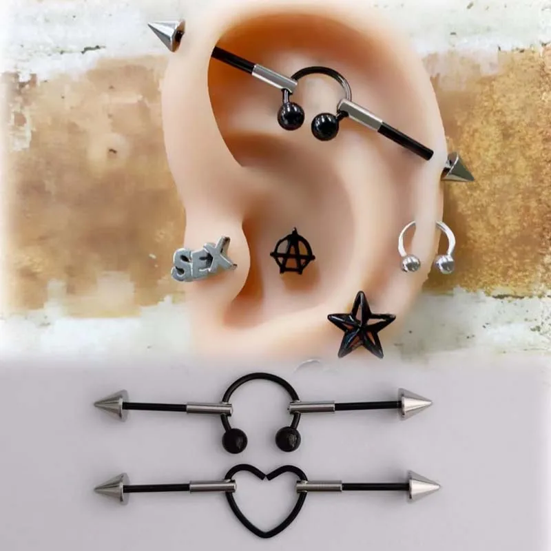 1PC-New-Stainless-Steel-Industrial-Piercing-Contrasting-Colors-Design ...