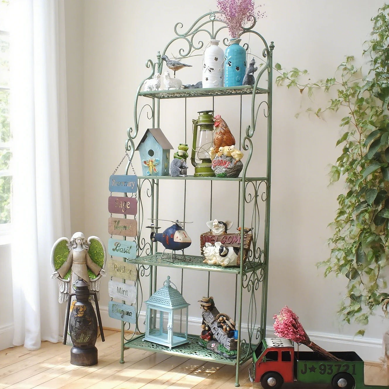 Foldable European-Style Wrought Iron Four-Tier Rack for Indoor Vintage ...