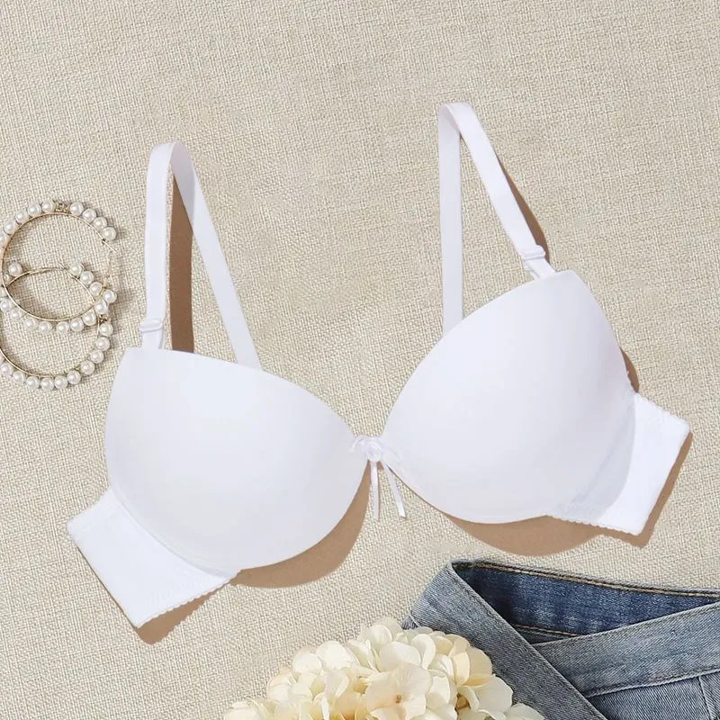 Xiushiren-White-Simple-T-shirt-Bralette-with-Wire-Padded-Bra-Push-Up ...