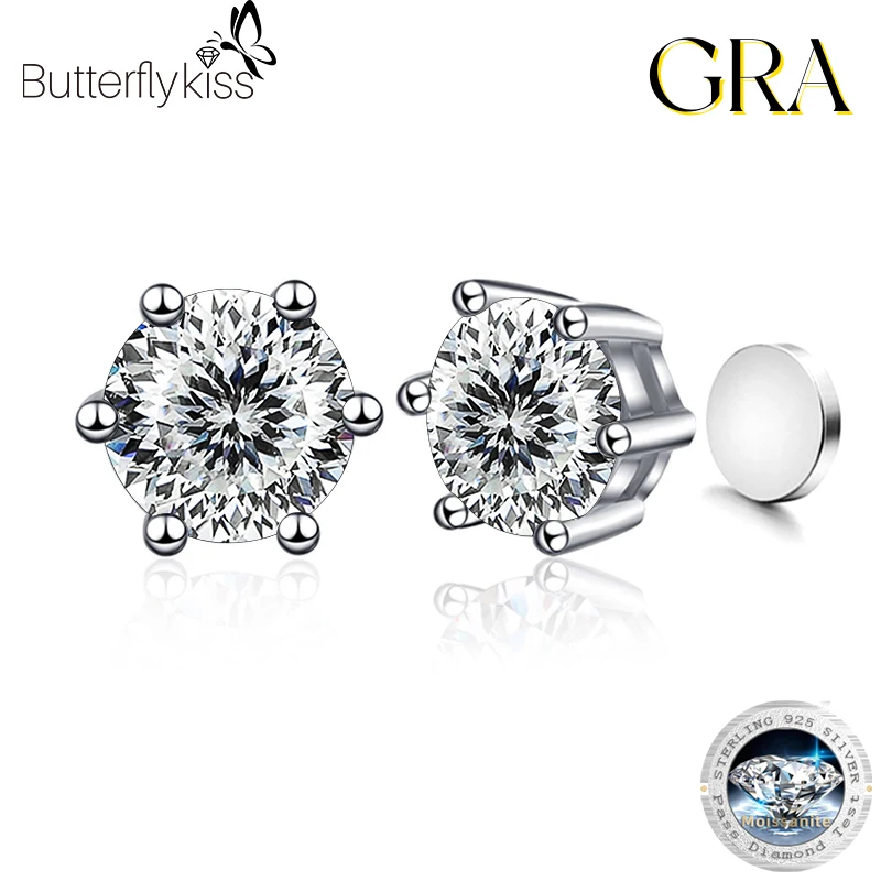 Butterflykd'appareils Boucles d'Oreilles Magnétiques Moissanite pour ...