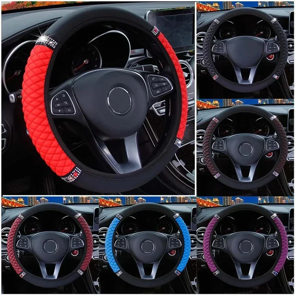 Universal-Car-Steering-Wheel-Cover-37-38cm-Leather-Embroidered-Color ...