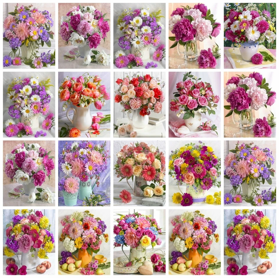 AZQSD-Mosa-que-de-broderie-de-diamant-faite-la-main-pivoine-rose-fleur ...