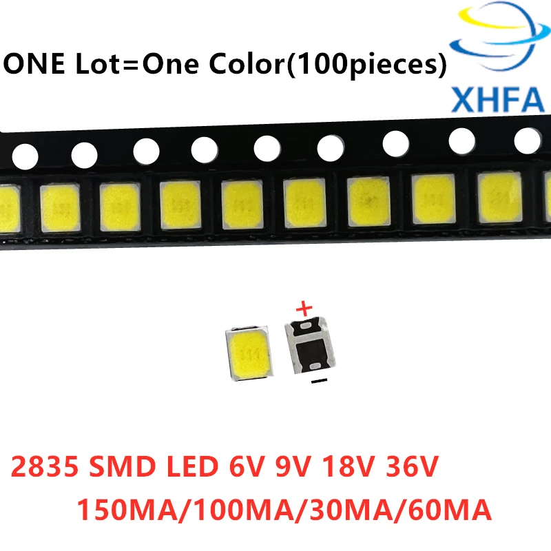 100PCS-High-Brightness-SMD-LED-2835-0-5W-1W-White-3v-6V-9V-18V-36V ...
