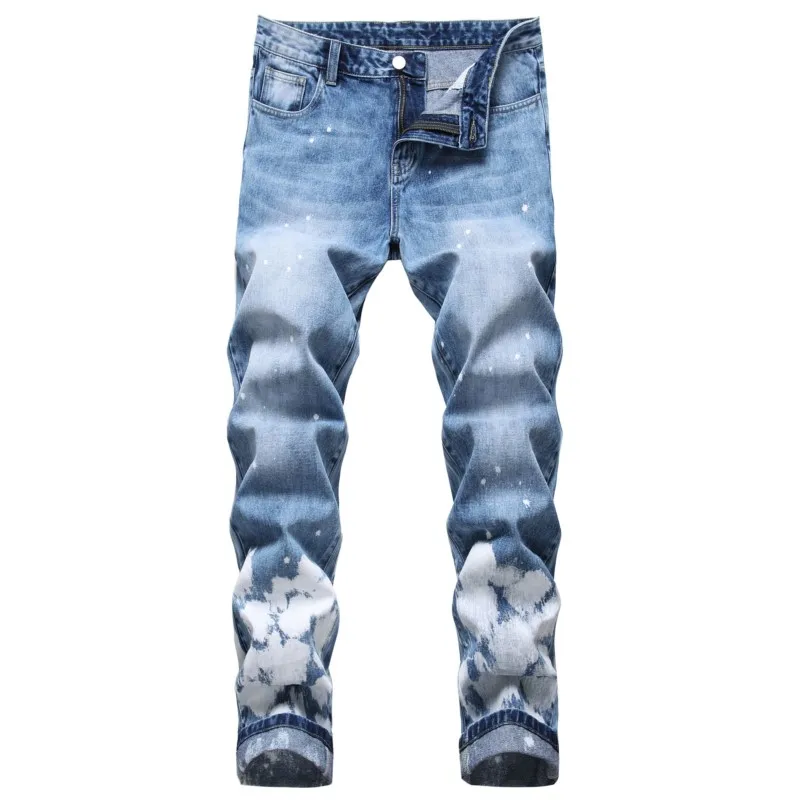 Fashion Plus Size Brand Light Blue Cowboy Jeans Snow Wash Simple Men ...