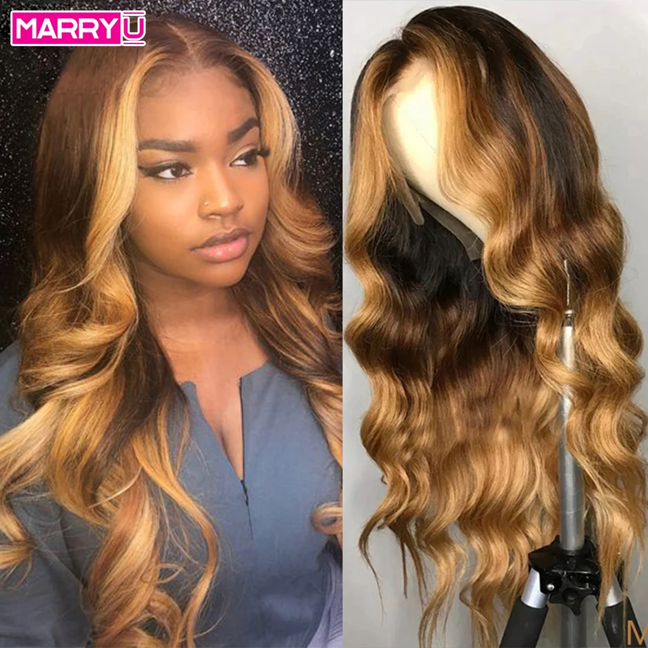 MARRYU-Honey-Brown-Highlight-Wig-Ombre-Brazilian-Body-Wave-Human-Hair ...