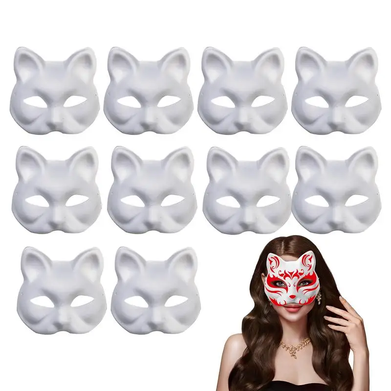 10Pcs-Mask-Cat-Masquerade-Blank-Masks-White-Animal-Empty-Face-Women ...