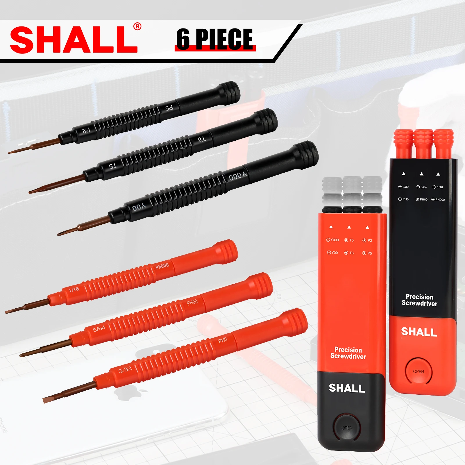 SHALL 6pc Precision Screwdriver Set Magnetic S2 Steel Shaft 12 sizes ...