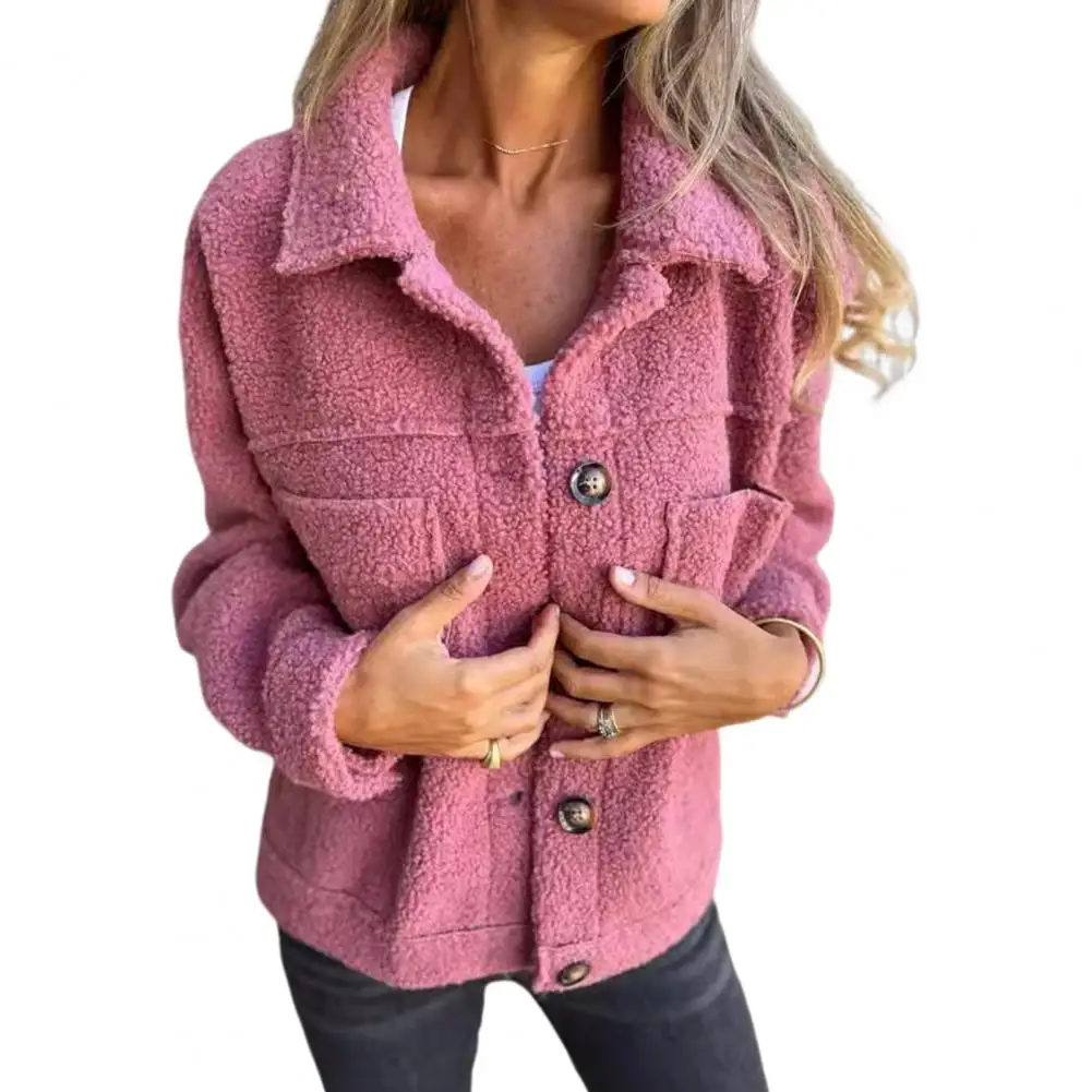 Winter-Women-Jacket-with-Double-Pockets-Thick-Fleece-Button-Closure ...