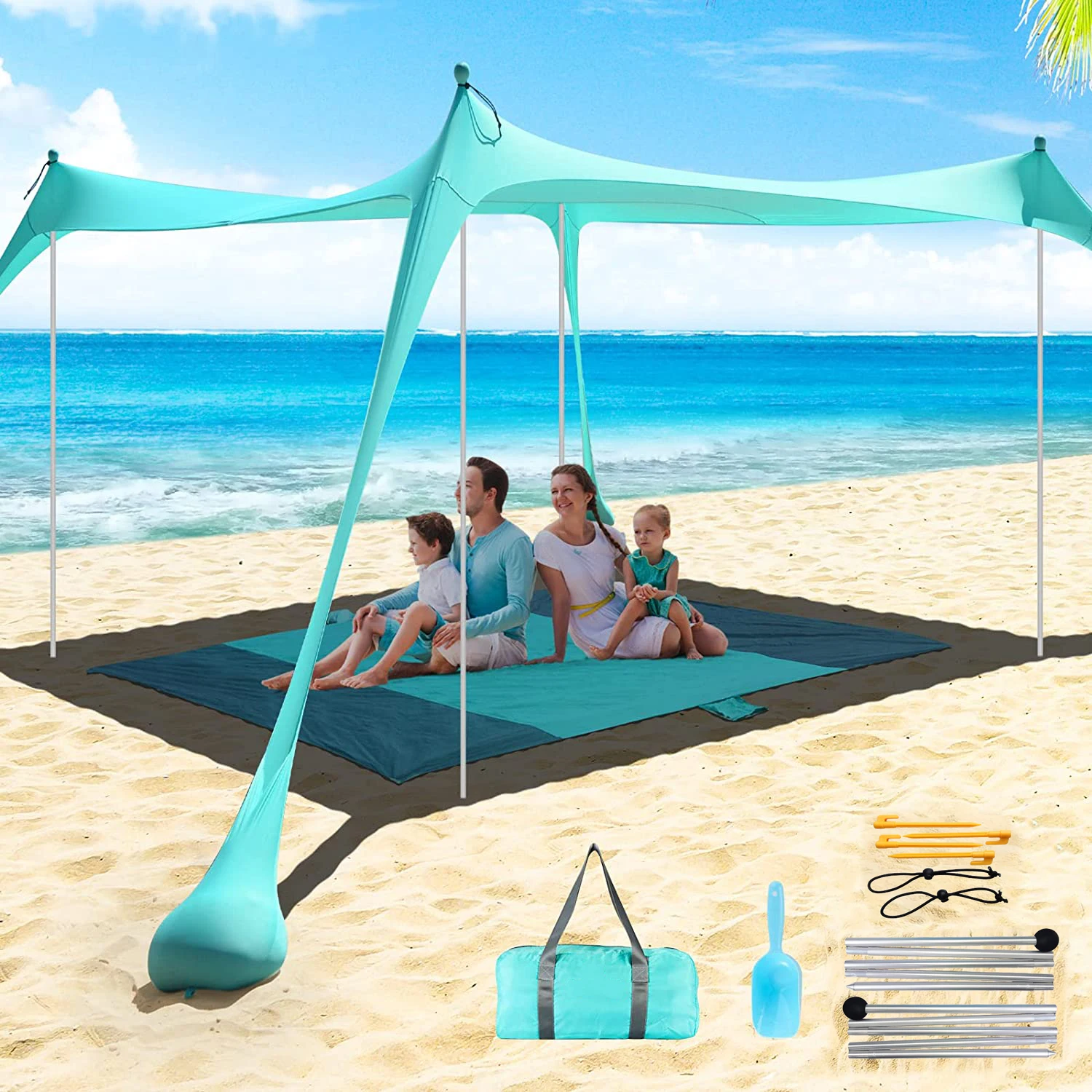 Family Beach Canopy ,Large Beach Sunshade Tent with Stability Poles ...