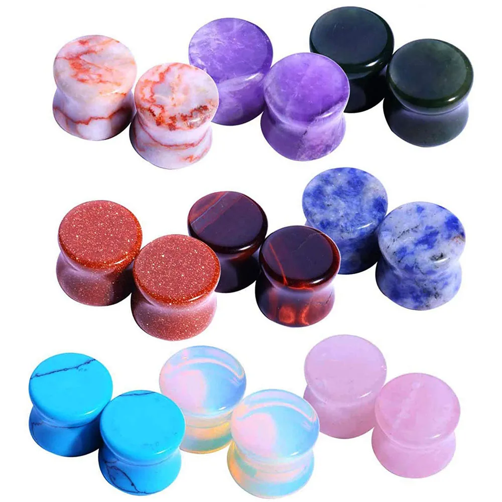 WKOUD-1-18PCS-Stone-Ear-Plugs-Double-Flare-Saddle-Stretching-Gauges ...
