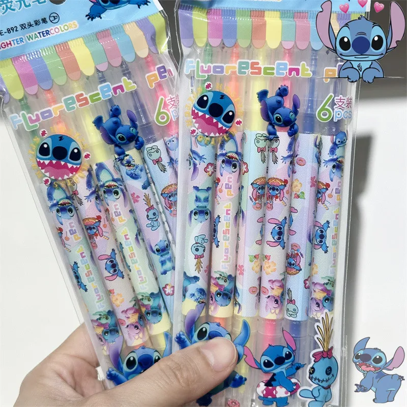 6pcs-set-Disney-Stitch-Double-Ended-Highlighter-Children-s-Drawing ...
