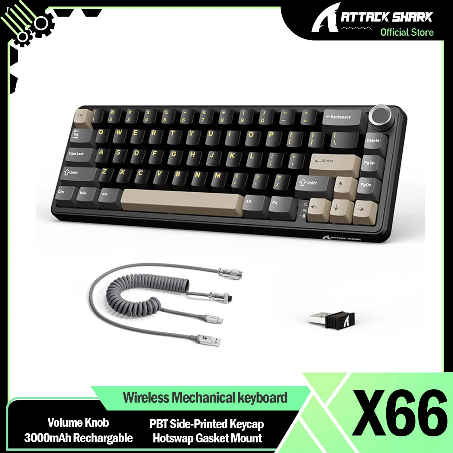 ATTACK SHARK X66 60% RGB Wireless Mechanical Keyboard with Volume Knob ...