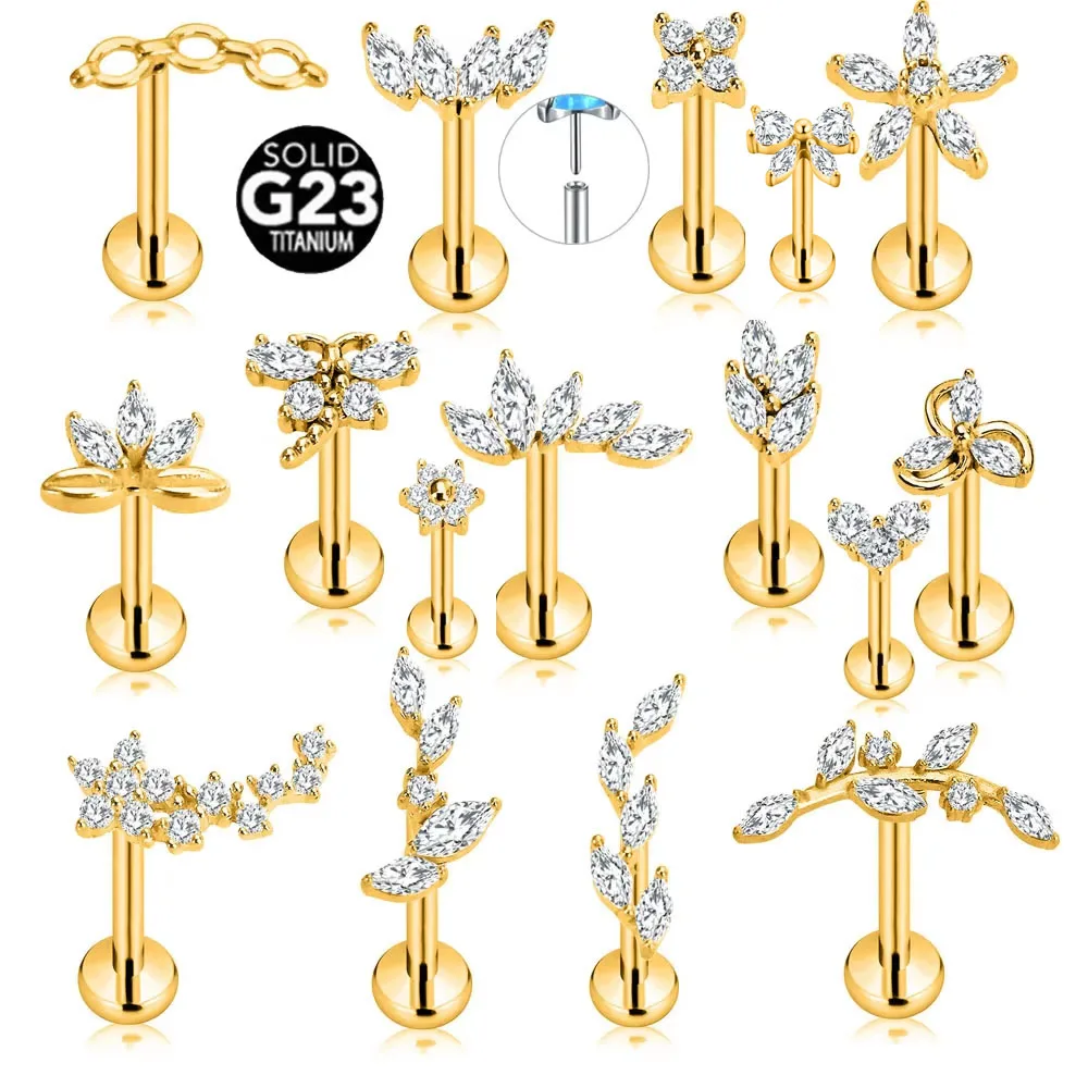 ASTM F136 G23 Titanium Flower Petals Leaf Heart Butterfly Threadless ...