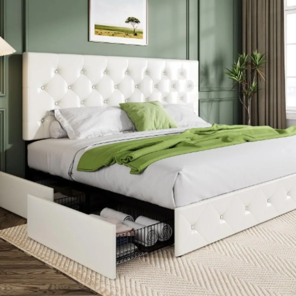 Extra-large-bed-frame-with-4-storage-drawers-and-headboard-padded ...