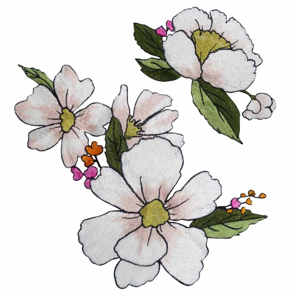 White Camellia Embroidery Applique Artistic Floral Patchwork DIY Sew on ...