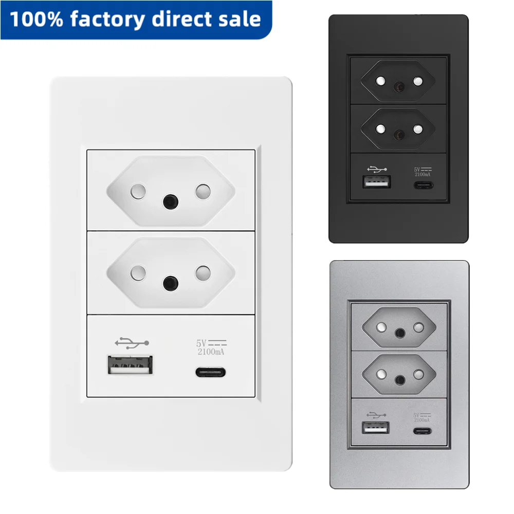 VISWE-Brazil-Standard-Power-Outlet-Double-Socket-with-USB-Type-C-10A ...
