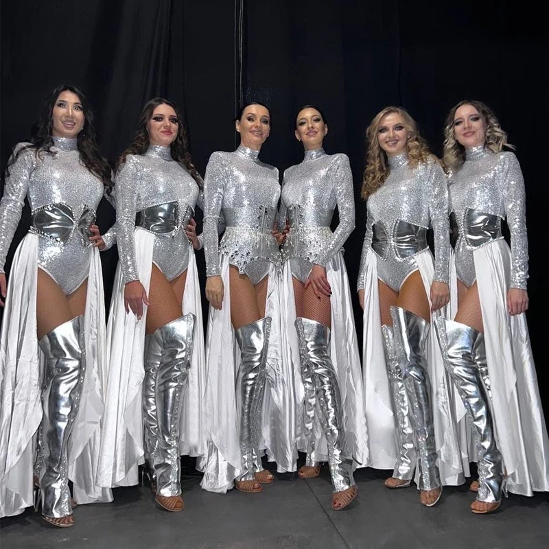 Trajes-de-actuaci-n-Rave-para-mujer-con-lentejuelas-plateadas-traje ...