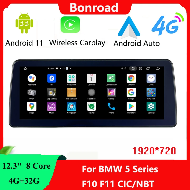 Bonroad 12.3'' Android 11 Car Dvd Radio For Bmw 5 Series F10 F11 2010-2016 Cic Nbt Wireless ...