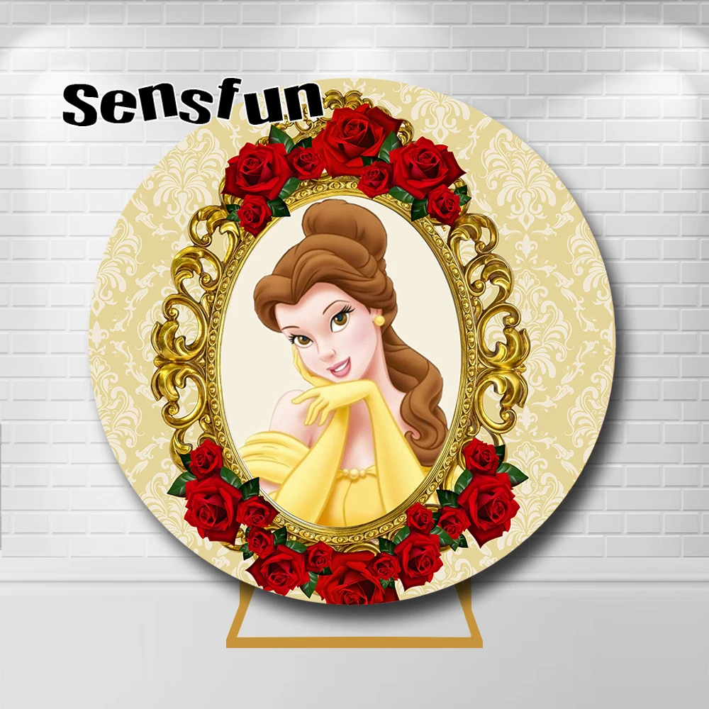 Disney Beauty and Beast Princess Belle Round Backdrop Cover Red Rose ...