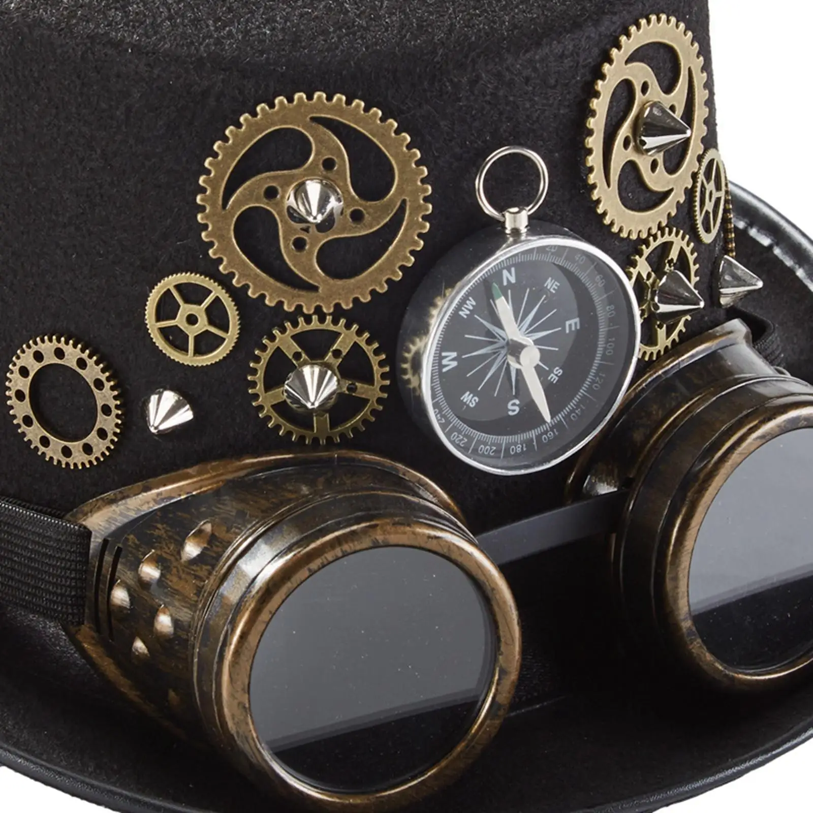 Feltro steampunk engrenagens chapéus superiores um tamanho com óculos ...
