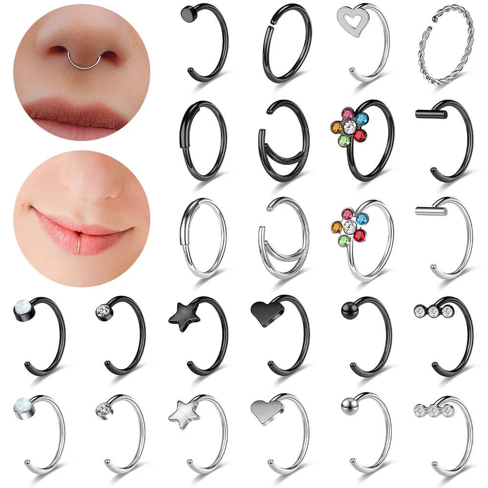 ZS-20G-Twist-Open-Nose-Ring-Black-Color-Tiny-Septum-Daith-Hoop ...