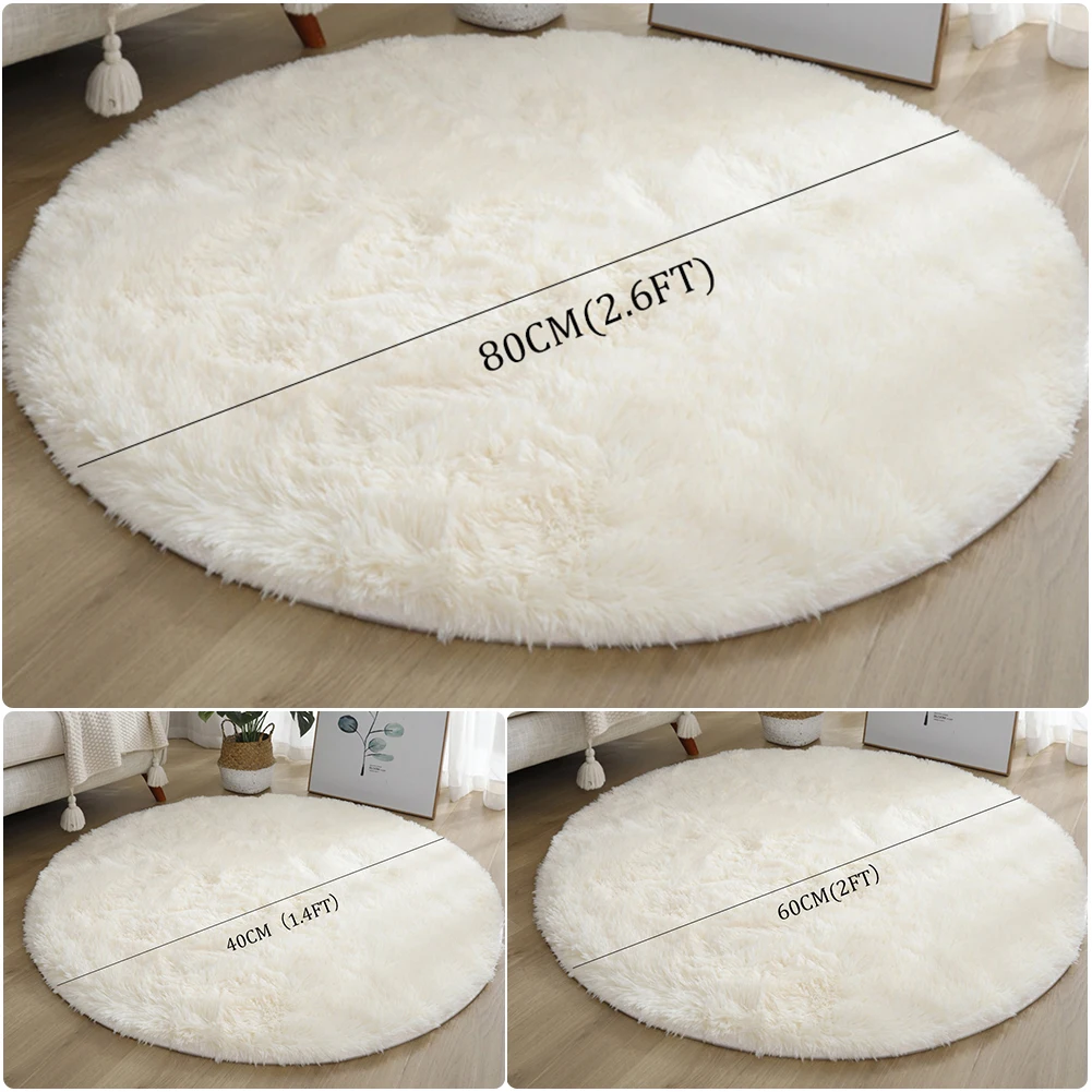 Round Fluffy Rug Carpet Large Living Room Long Hair Bedroom Tie-dye ...