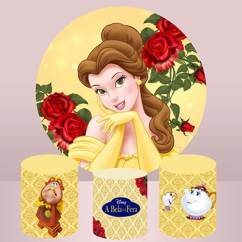 Disney-cubierta-de-c-rculo-de-princesa-Bella-tel-n-de-fondo-de-cumplea ...