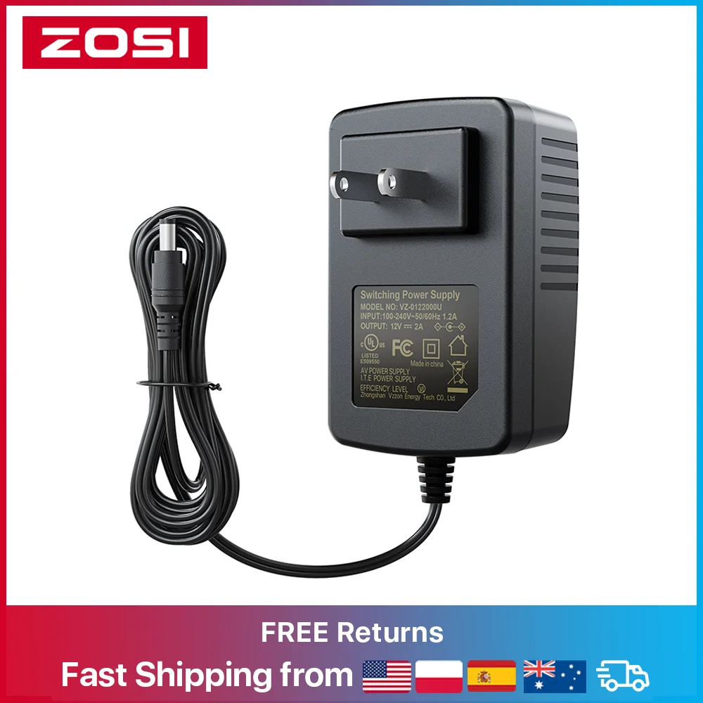 ZOSI DC 12V 2A EU US UK AU CCTV Power Supply Adapter Charger for ...