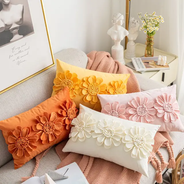 Handmade 3D Flowers Velvet Cushion Cover - Touch of Decor