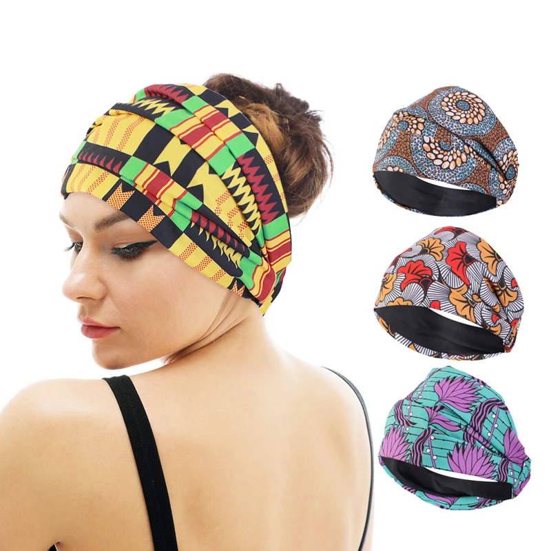 New African Print satin lining Headband Women's Sport Elastic Head Wrap ...