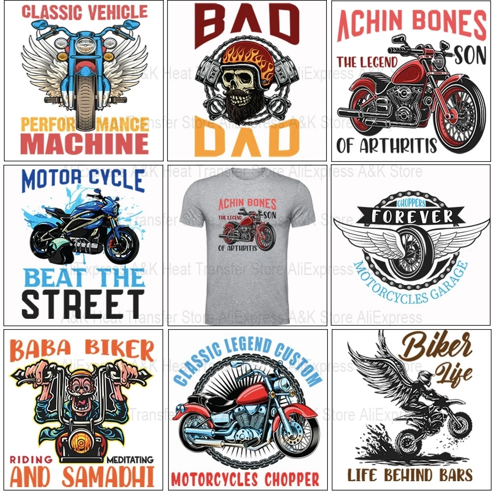 Cool-Motorcycle-Tshirt-Iron-On-Patches-For-Mens-Clothing-DIY-Classic ...