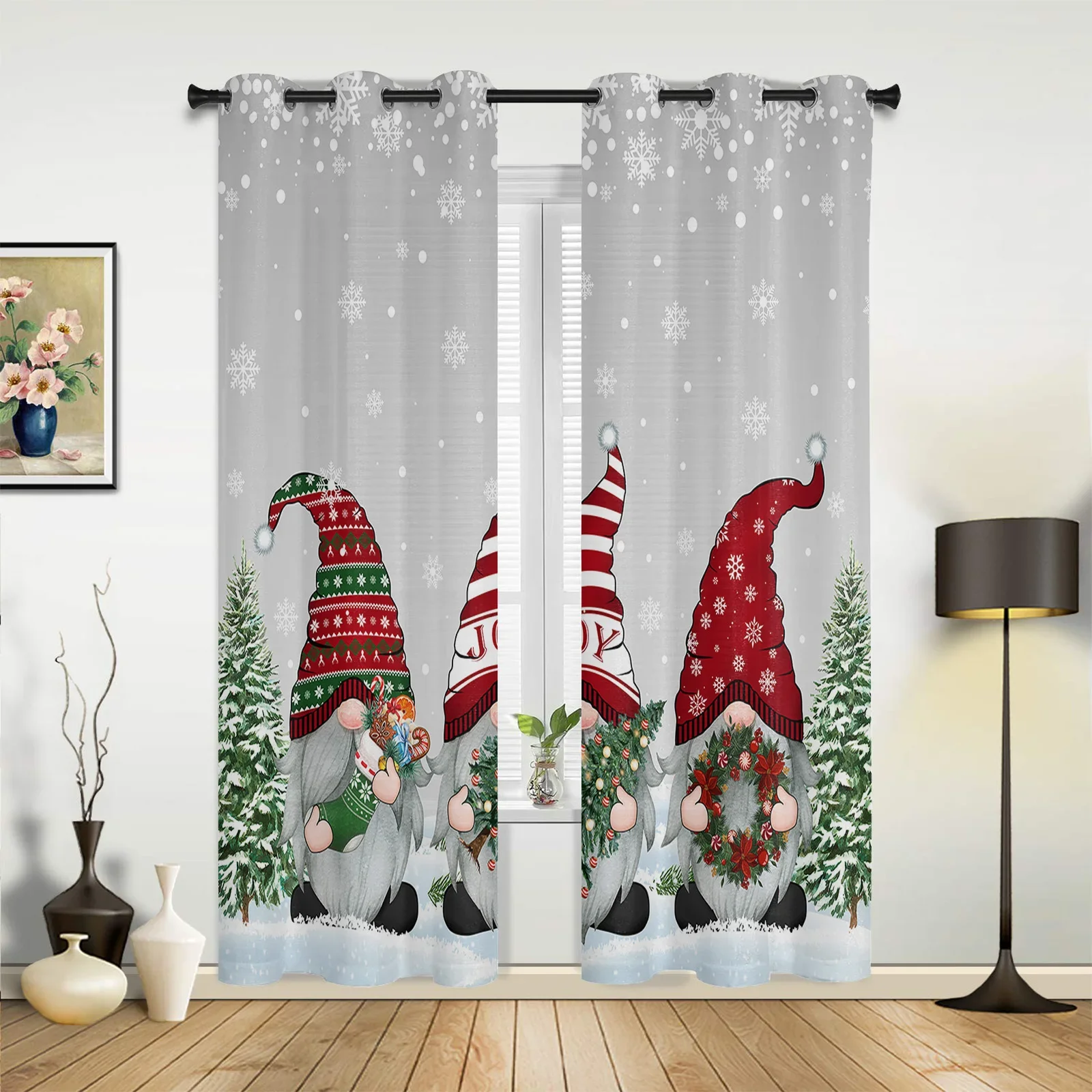 Christmas-Winter-Snowflake-Gnome-Window-Curtains-Decor-For-Home-Bedroom ...