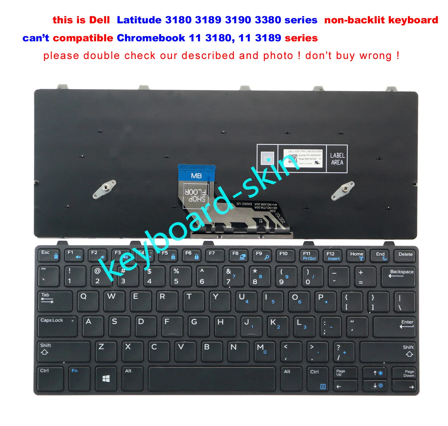New US Black Keyboard for Dell Latitude 13 3380 3180 3189 3190 laptop ...