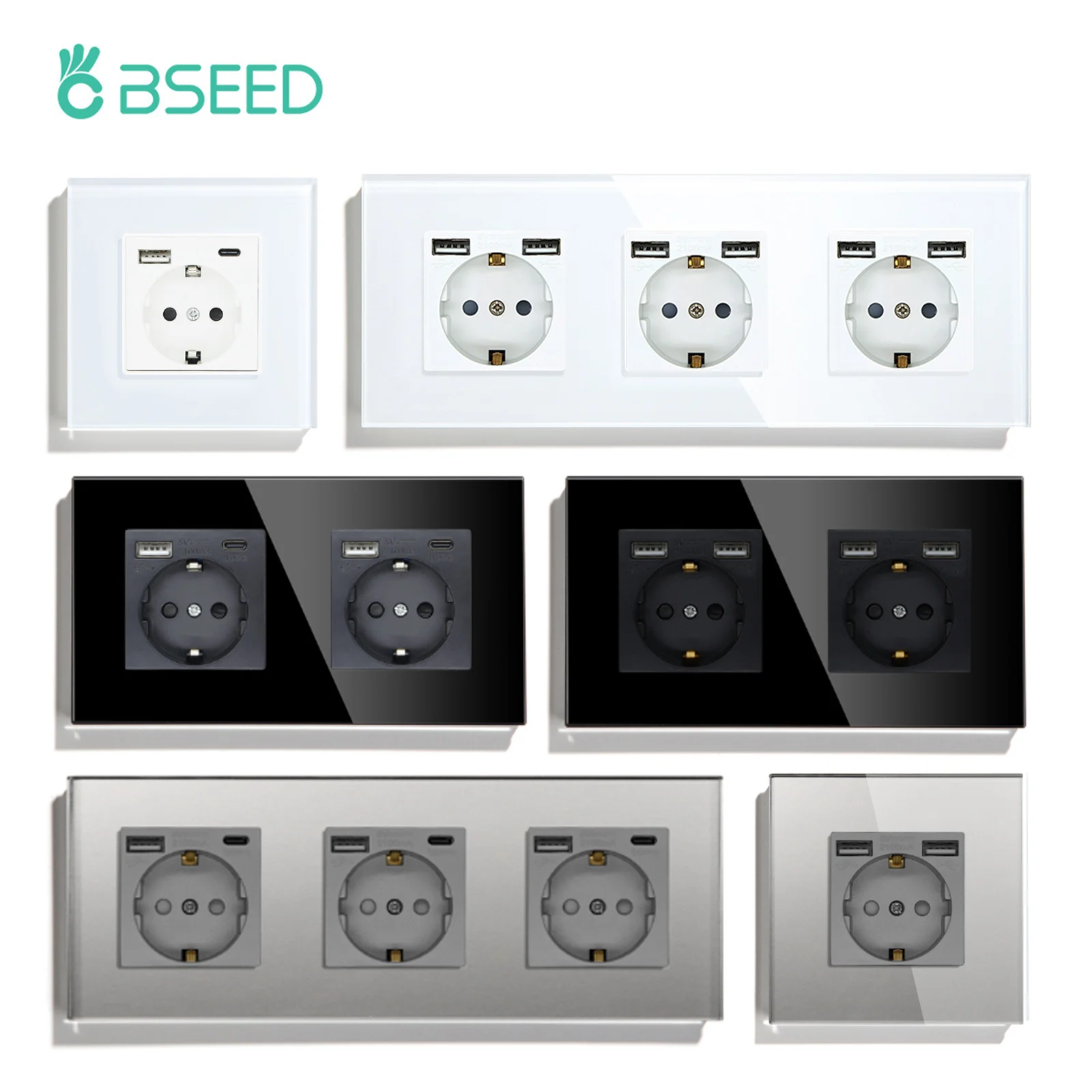 BSEED Type C Interface Outlet Wall EU Standard Sockets With USB Charge ...