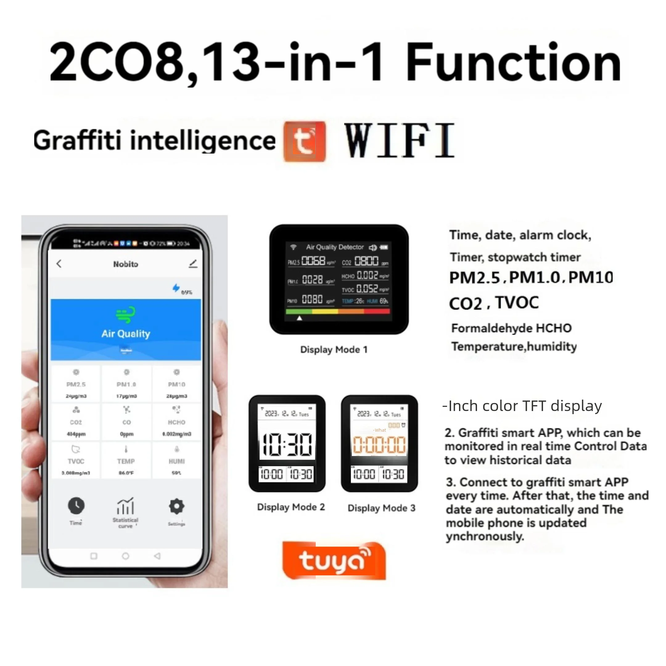 13-In-1-Tuya-WIFI-Smart-Air-Quality-Detector-Carbon-Monoxide-Dioxide-Formaldehyde-Detection-APP ...