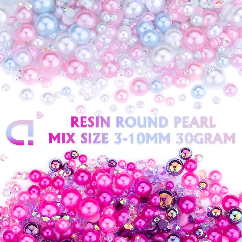 DUCrystal-Mix-Color-Resin-3-10mm-AB-Color-Flatback-round-Pearl-Resin ...