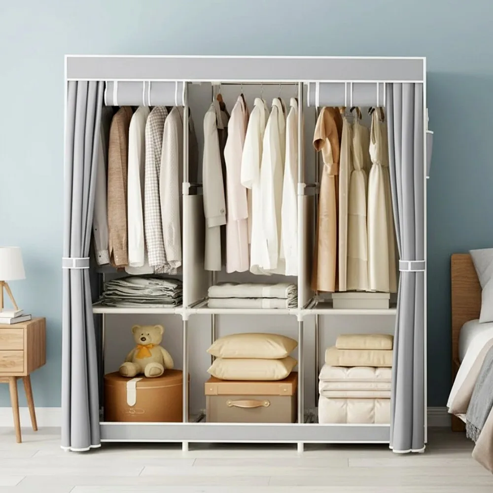 Portable Fabric Wardrobe Bedroom Canvas Closet Clothes Wardrobe Dust ...