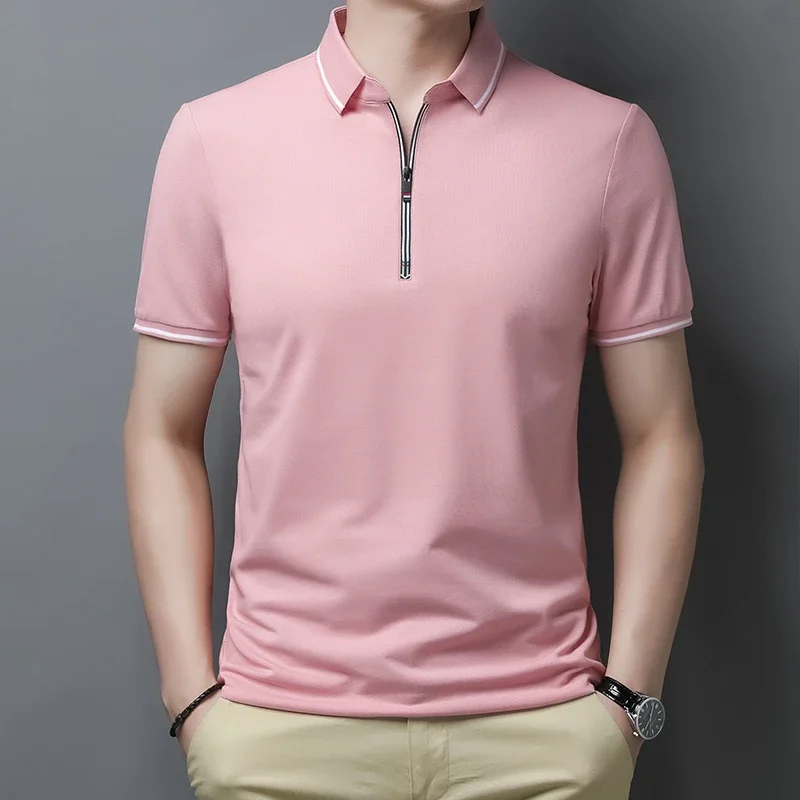 New Men's Casual and Fashionable Solid Color Short Sleeved Polo Shirt ...
