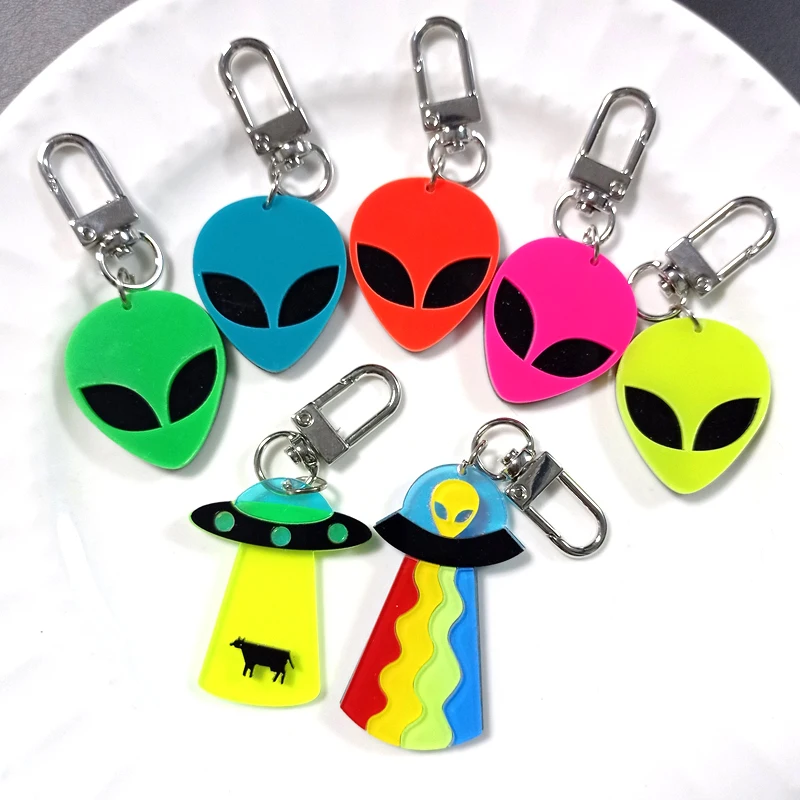 Acrylic Alien UFO Spaceship Keychain Key Ring Women Men Statement Funny ...