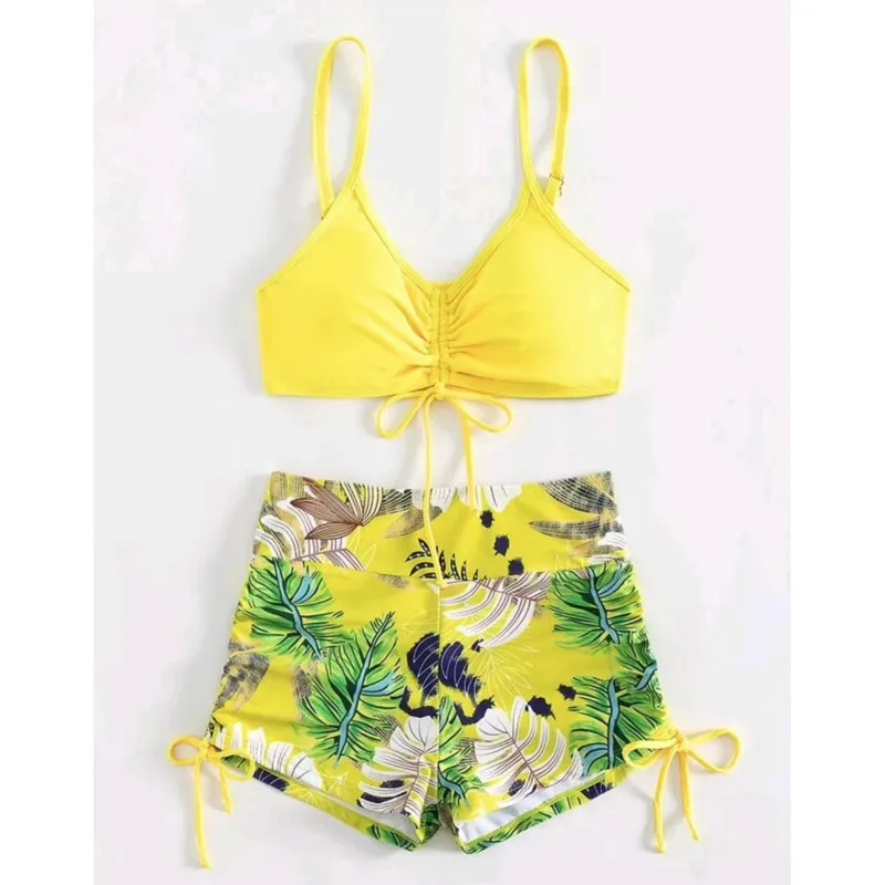 Yellow-Separate-Swimsuits-Tankini-Set-Female-Swimwear-Sports-Beach-Swim ...