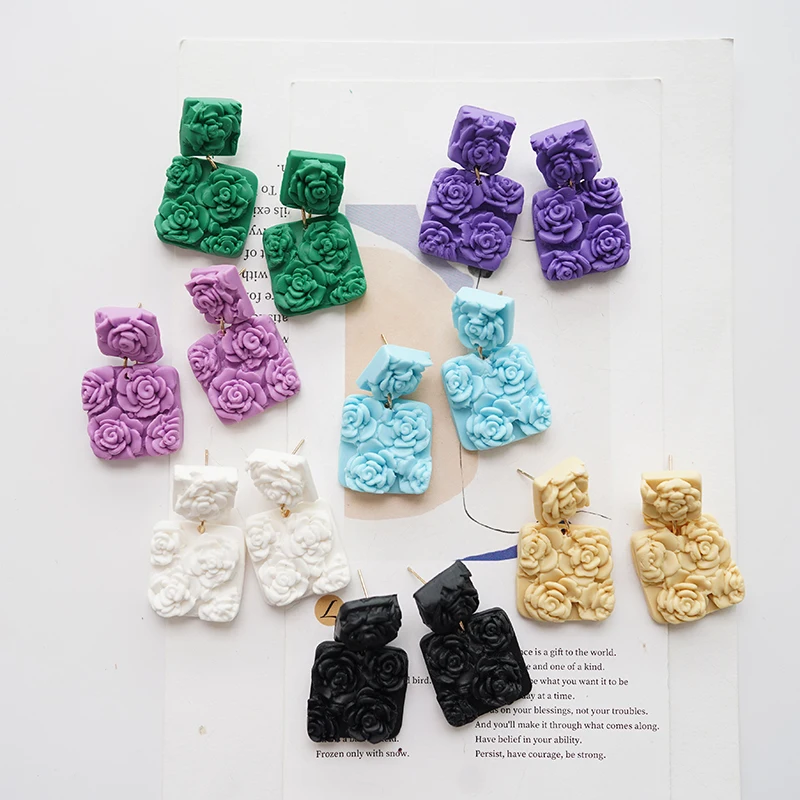 Trendy-Solid-Mutli-Colors-Square-Chips-Dangle-Roses-Full-Floral-Resin ...
