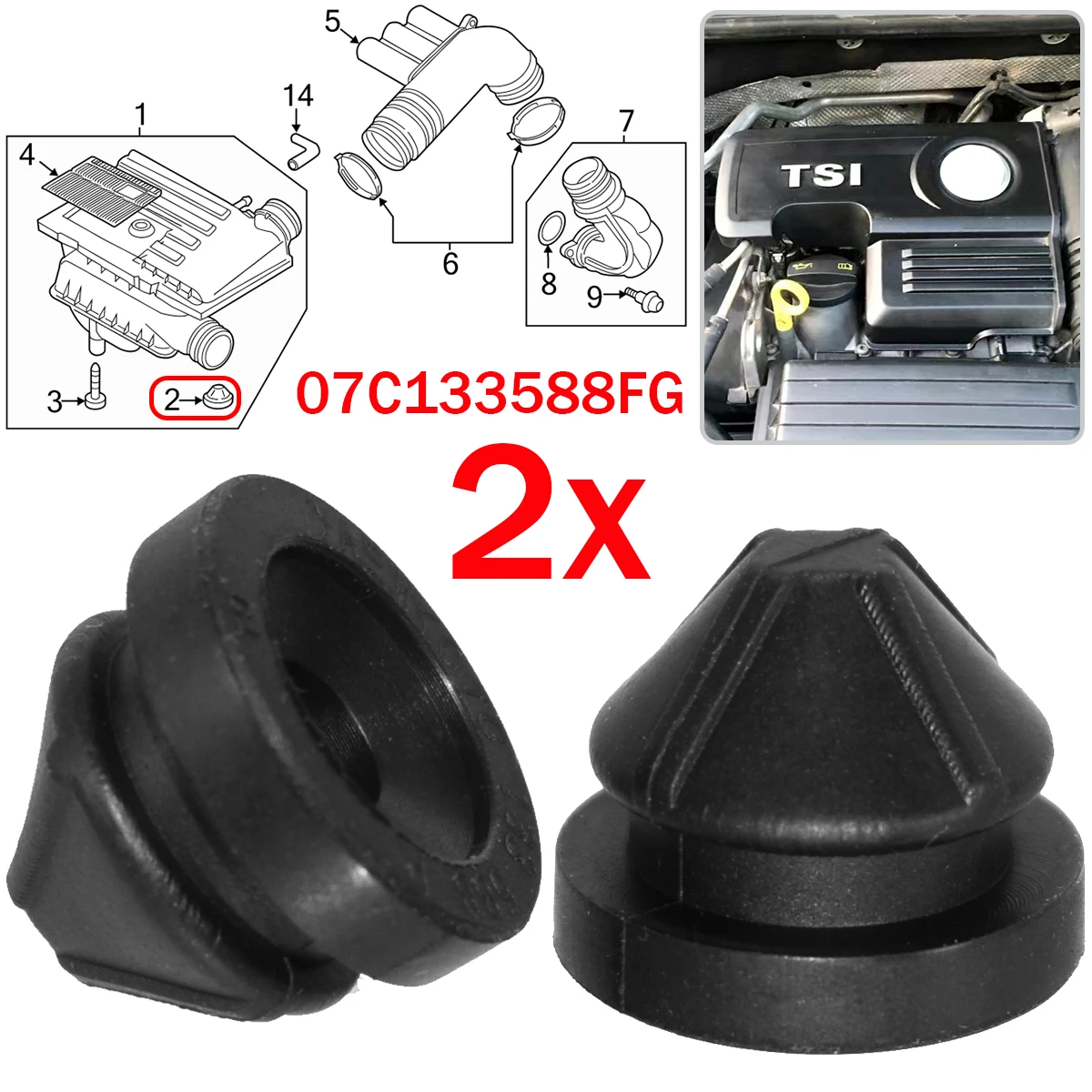 2X Rubber Air Filter Housing Shell Grommet Engine Cover Buffer Bush For ...